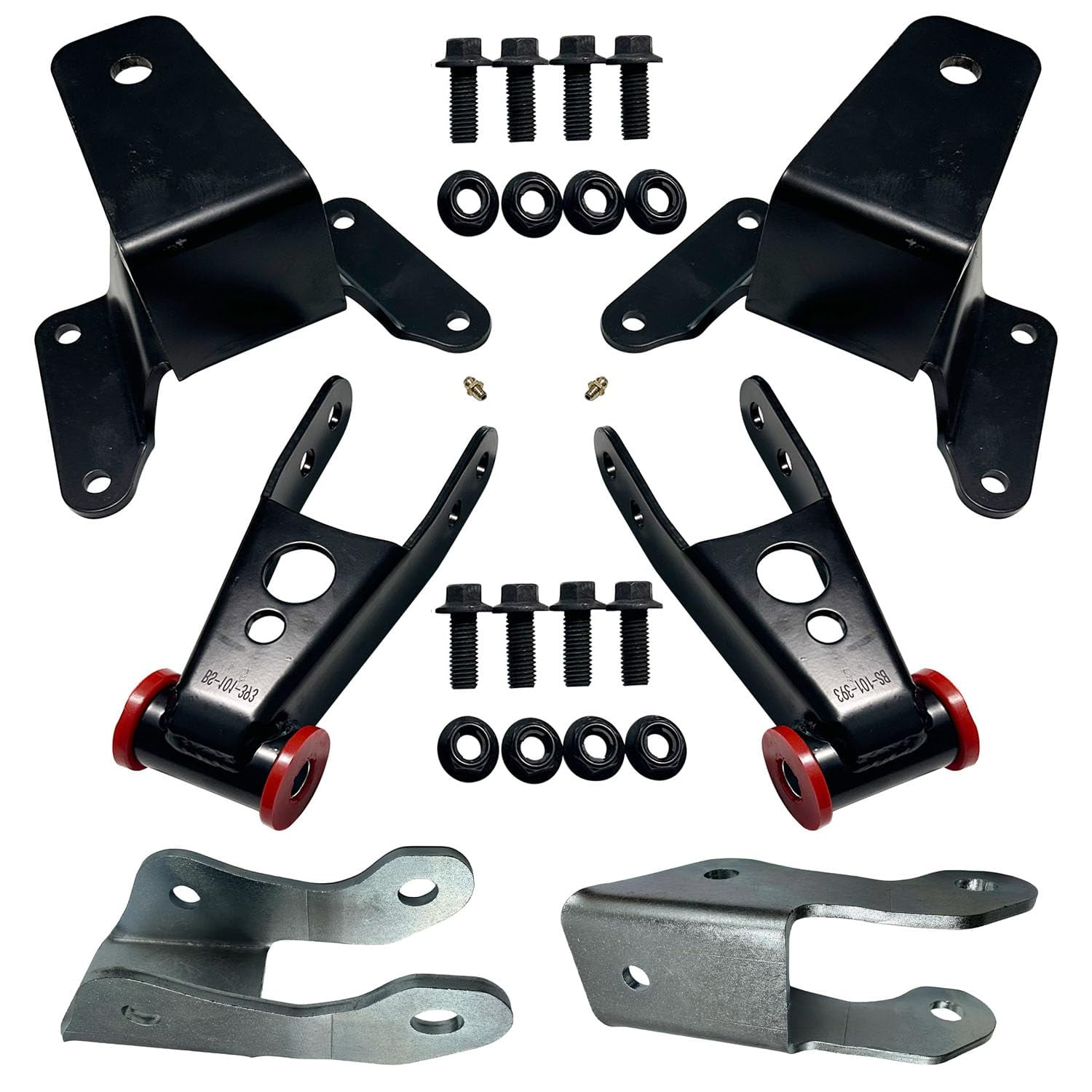 4'' Lowering Shackles and Hangers Kit and Rear Drop Shock Extenders ...