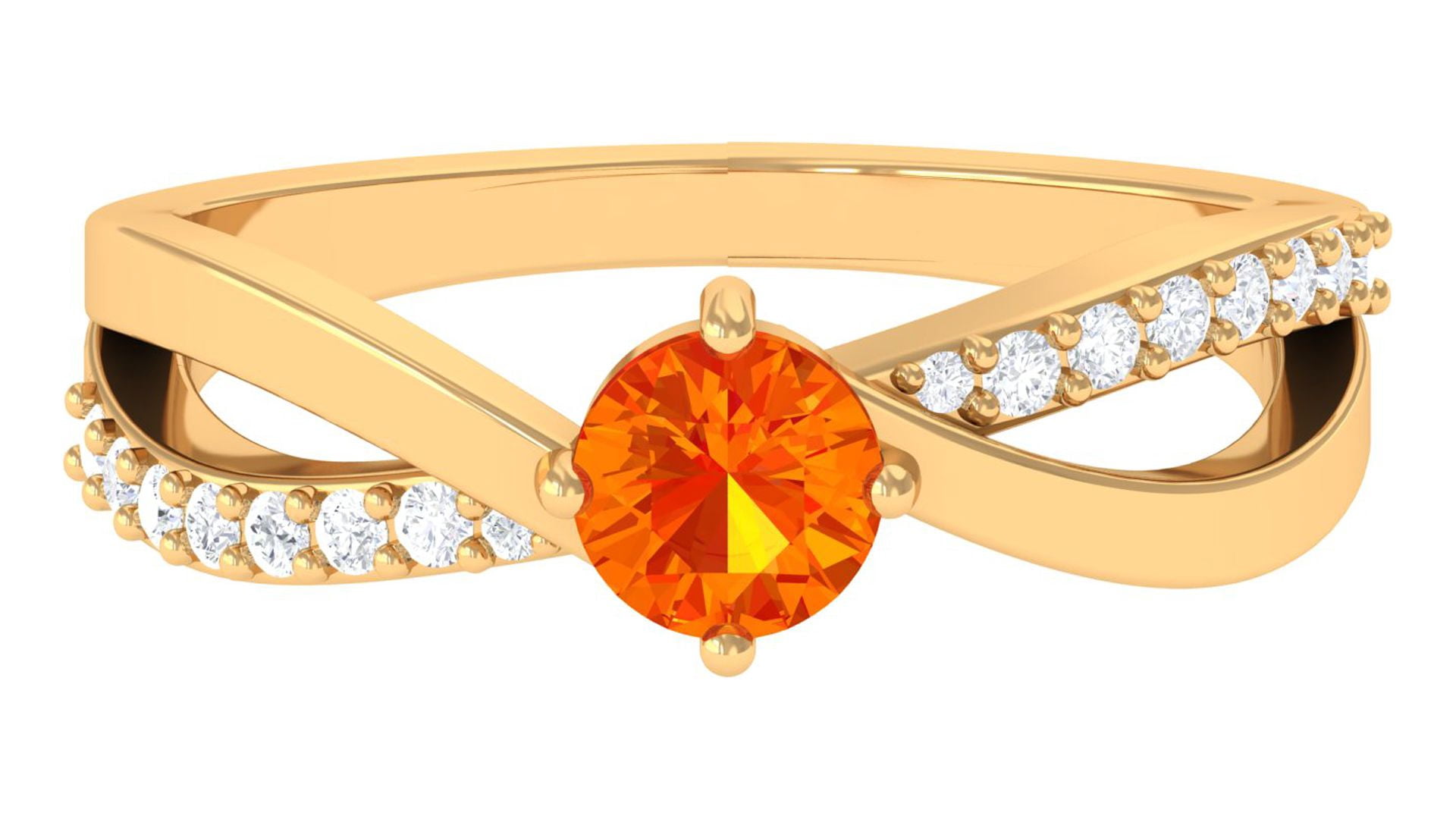 4 MM Orange Sapphire Solitaire Ring, Orange Sapphire and Diamond ...