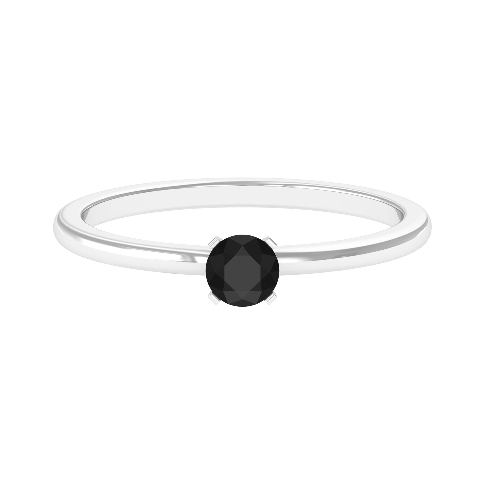 4 MM Round Cut Black Onyx Solitaire Ring, Minimal Black Onyx Solitaire ...