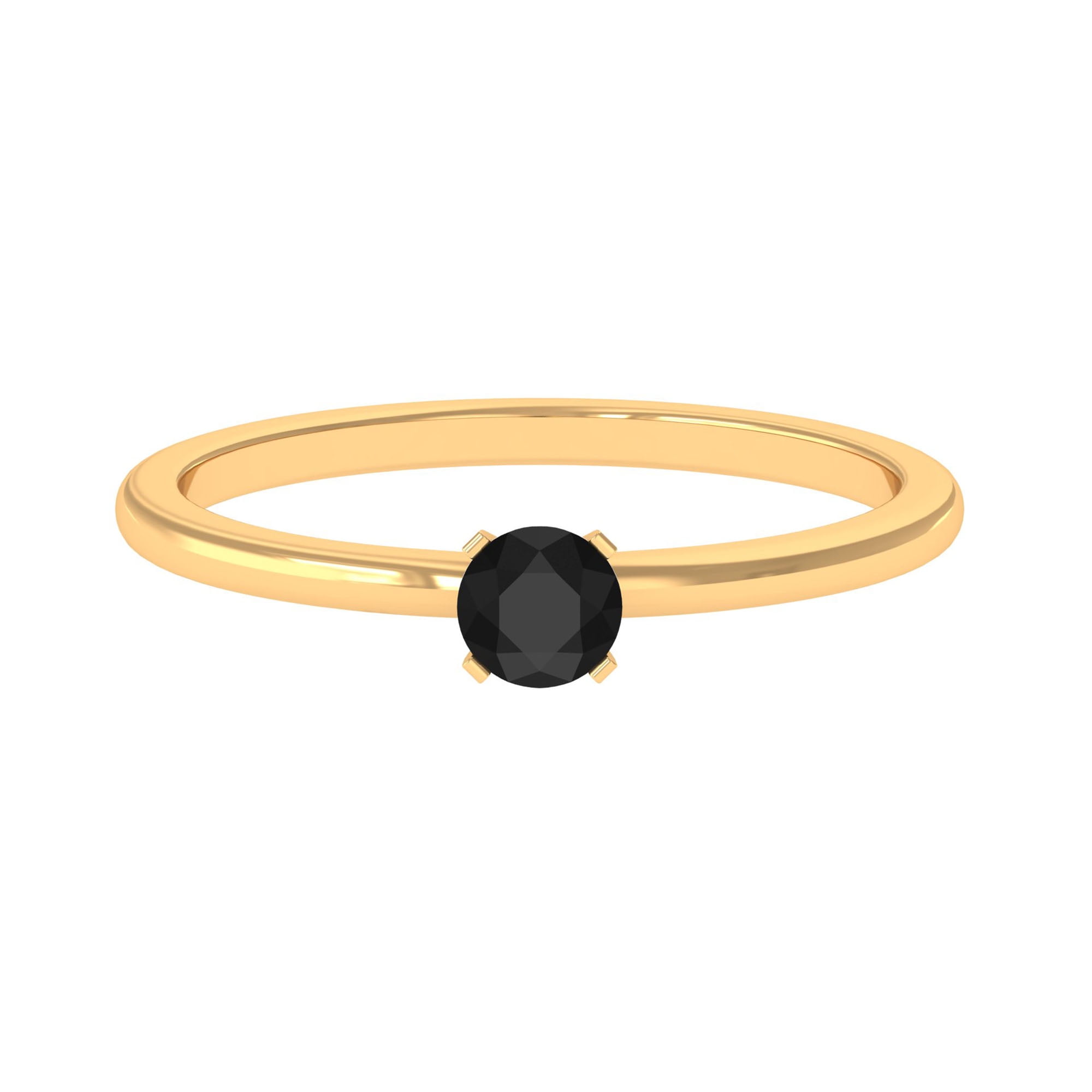4 MM Round Cut Black Onyx Solitaire Ring, Minimal Black Onyx Solitaire Ring in Peg Head Setting ...
