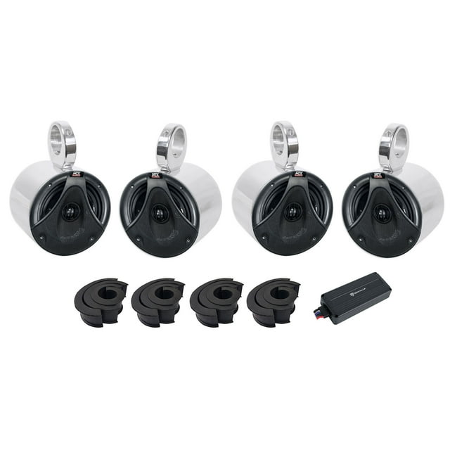 (4) MTX 6.5" 150w Silver Roll Bar Tower Speakers+Bluetooth Amp For ATV ...