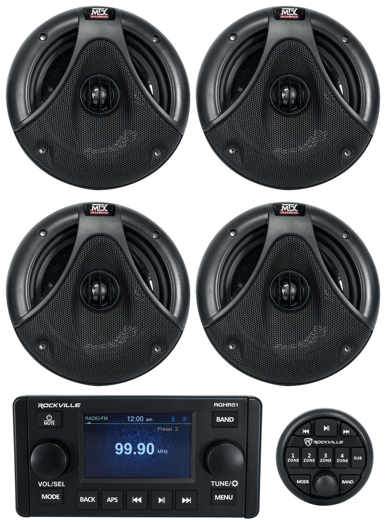 (4) MTX TM652WB-B 6.5" 75w RMS! Marine Boat Speakers+5-Zone Bluetooth ...