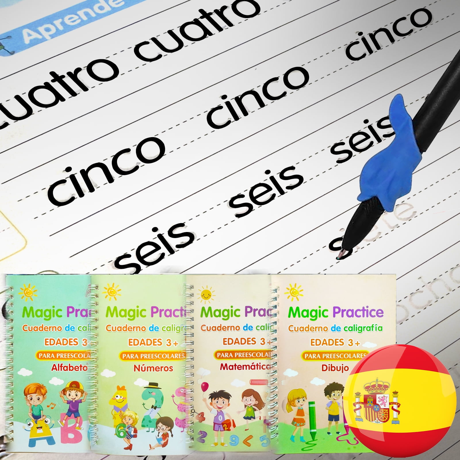 4 Magic Tracing Practice Books – Grooved Handwriting Spanish Copybooks ...