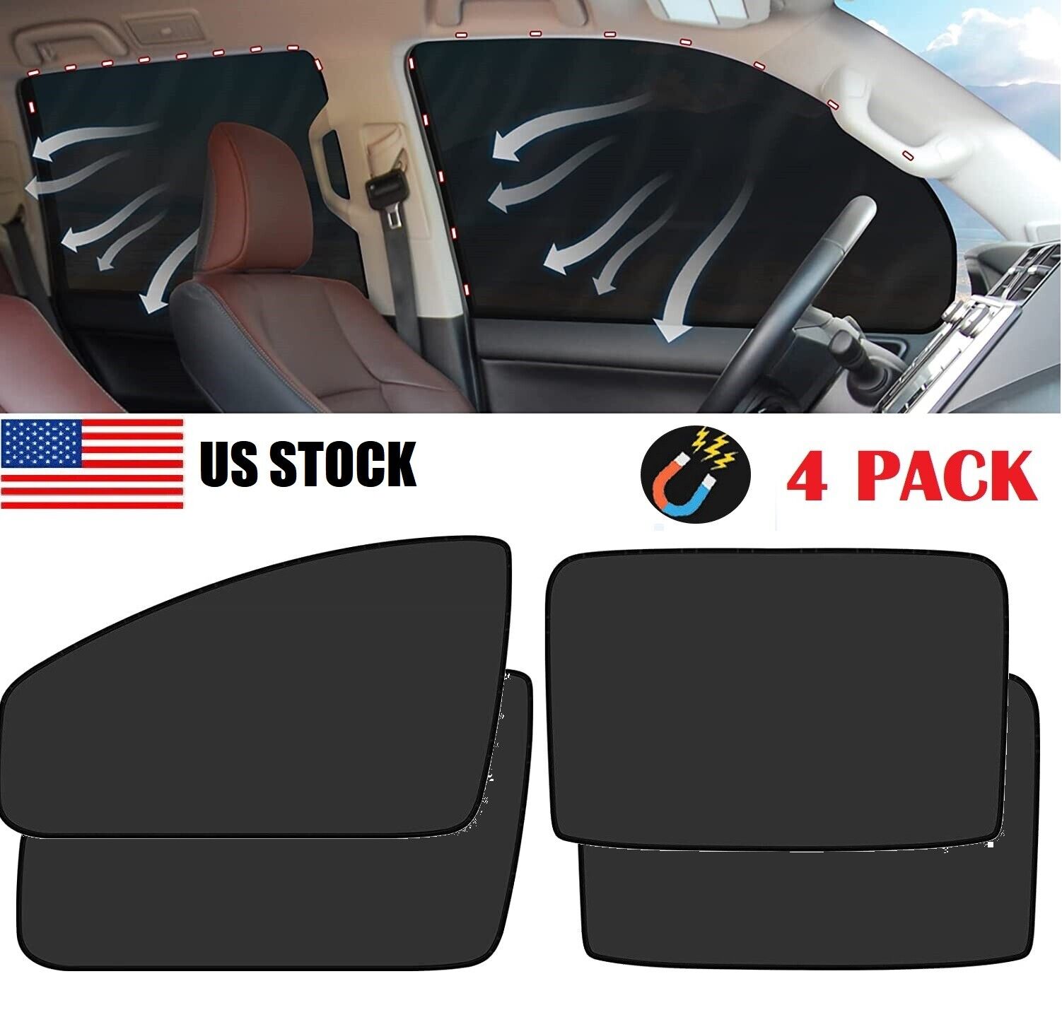4× Magnetic Car Side Front Rear Window Sun Shade Curtains Cover UV ...