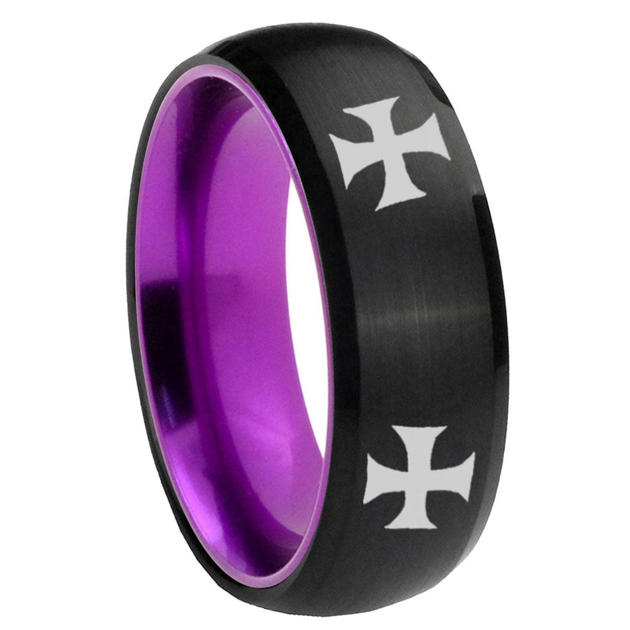 4 Maltese Cross 8MM Dome Black And Purple Tungsten Men Ring - Walmart.com