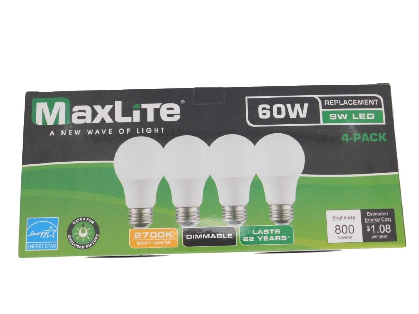 Maxlite 4-Pack Dimmable LED Soft White Light Bulbs, 9-Watt (60-Watt ...