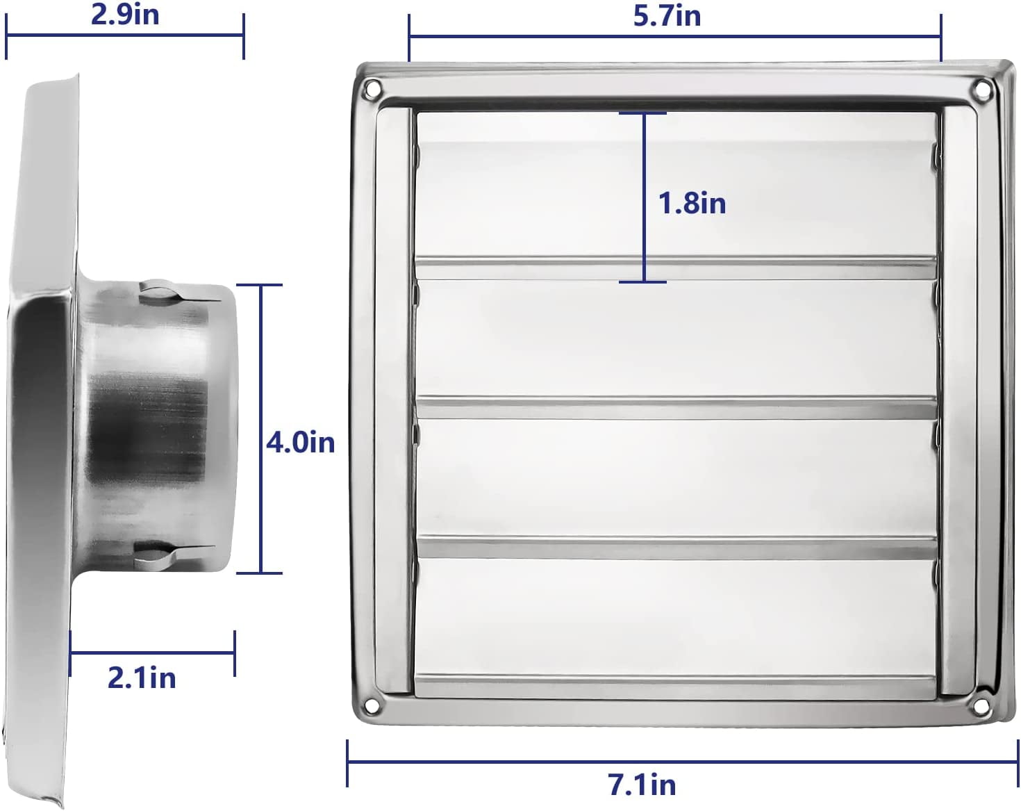 4'' Metal Dryer Vent Cover with Mesh Screen, 7x7'' Outdoor Stainless ...