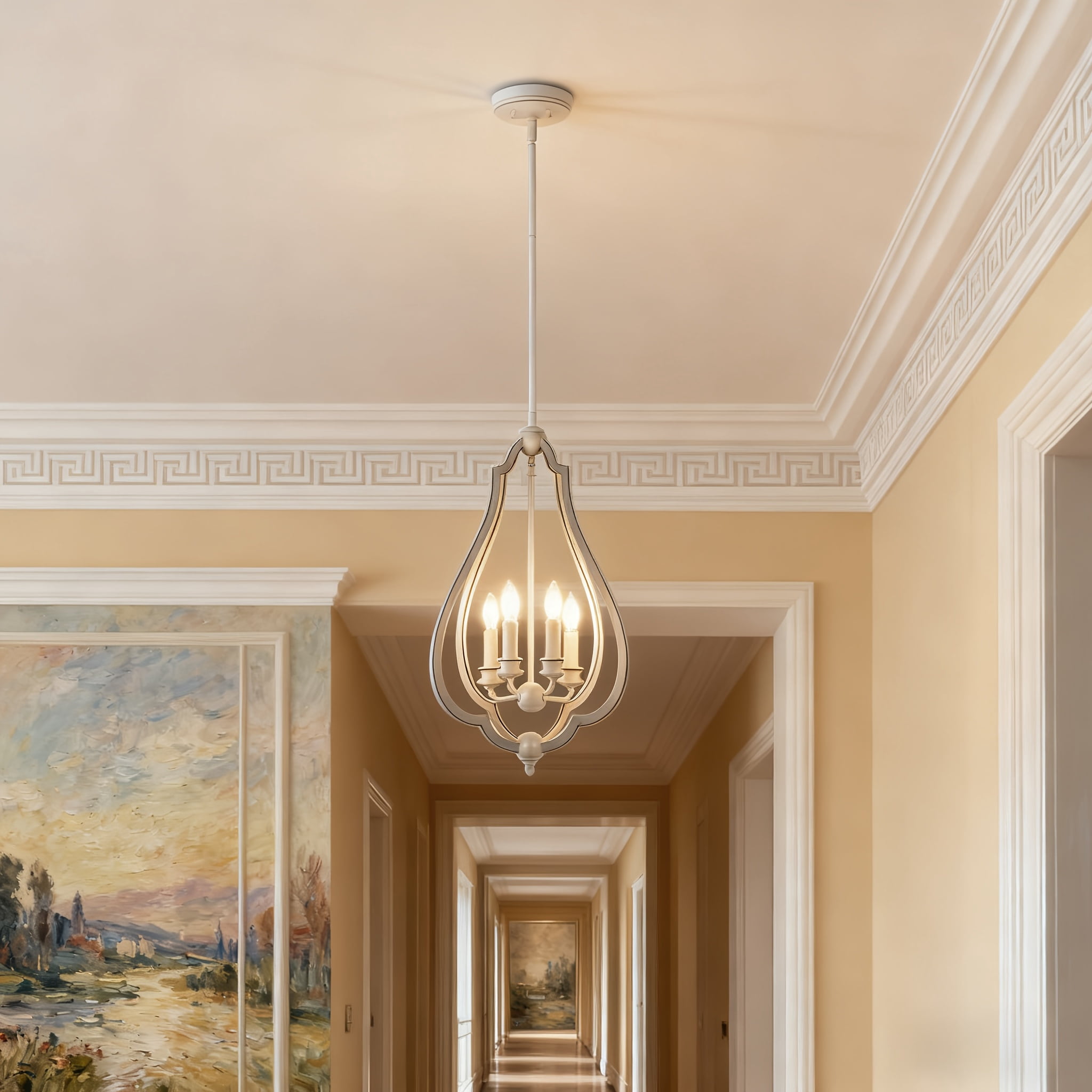 4-Metal White Bud Chandelier | Vintage Farmhouse Style, Semi Flush ...