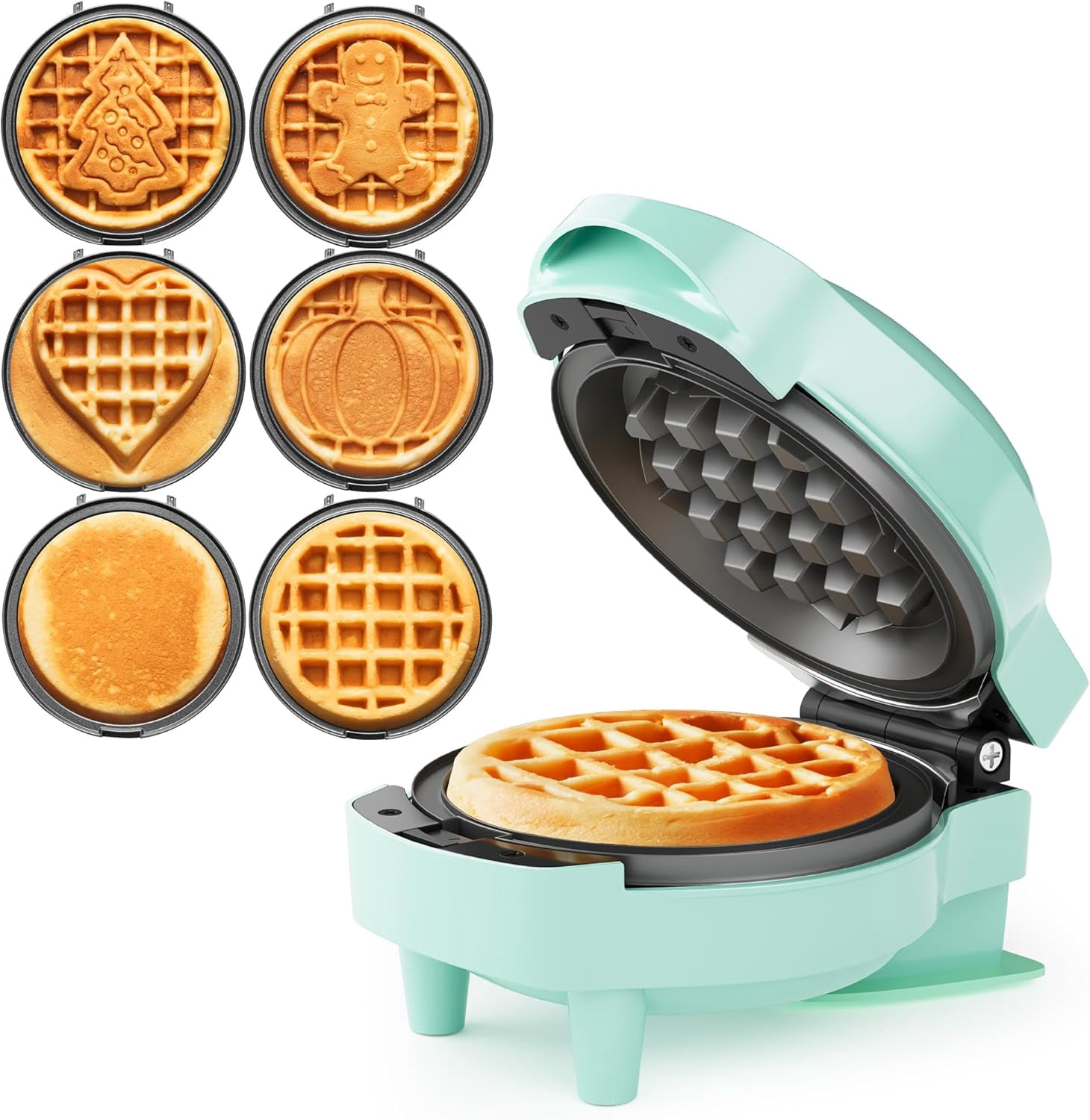 4" Mini : 6 in 1 Waffle Iron, with Removable Plates 6pc, non-stick ...