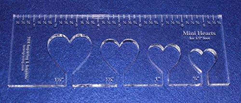 4 Mini Hearts Template for 1/2" Foot - Clear with Ruler ~3/8" Thick ...