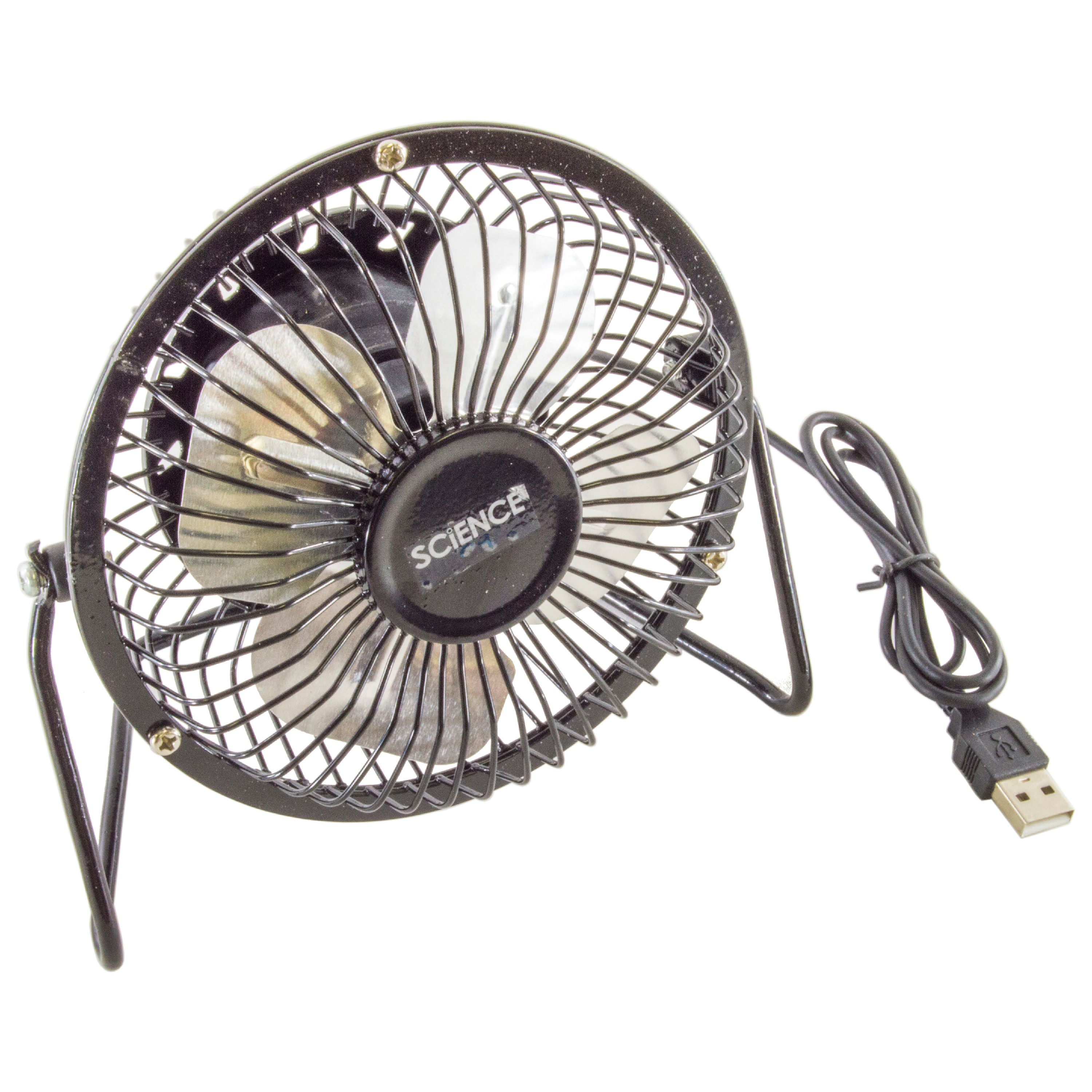4" Mini USB Powered Personal Desk Fan - Metal Construction, Angle ...
