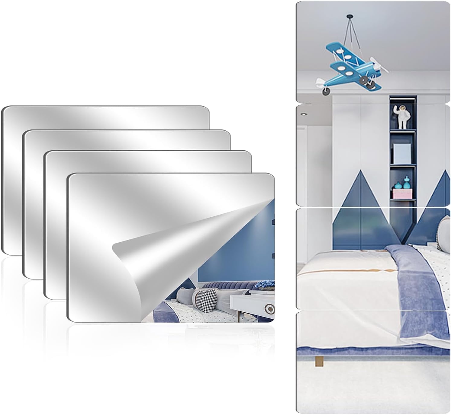 4 Mirrors for Wall,8 Inch Self Frameless Small Mirror Tiles, Flexible ...