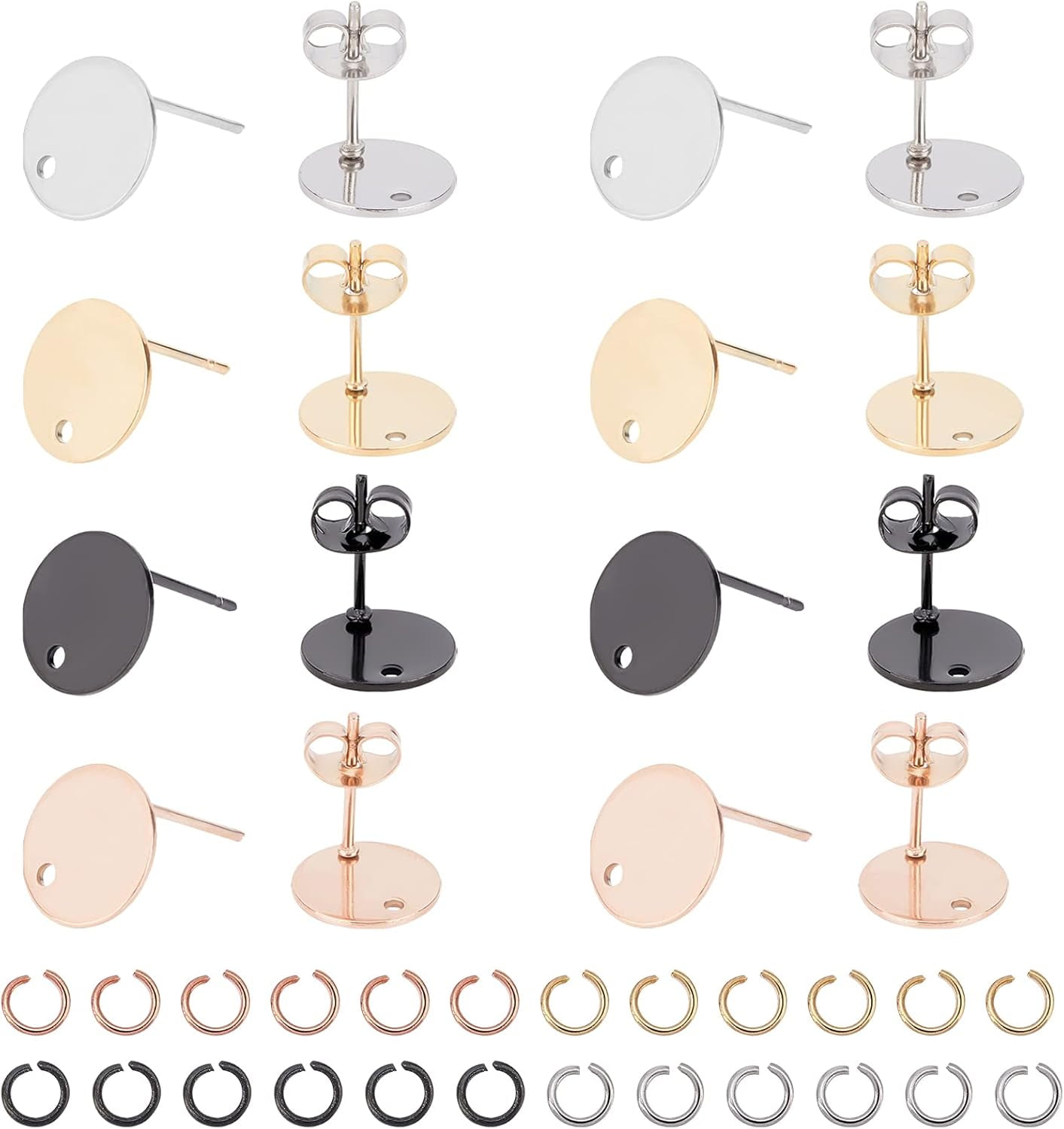 4 Mixed Colors Stud Earrings 40pcs(20Pairs) Stainless Steel Stud ...