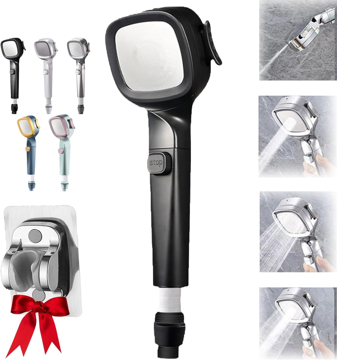 4-Mode Handheld Pressurized Shower Head With Pause Switch, Water Saving ...