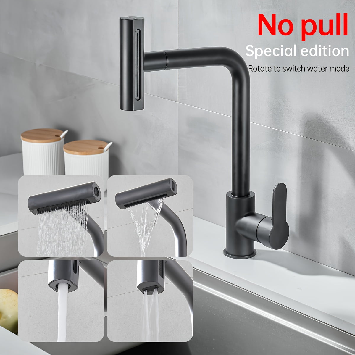 4-Mode Waterfall Kitchen Faucet with 360° Rotation, Pull-Out Stream ...