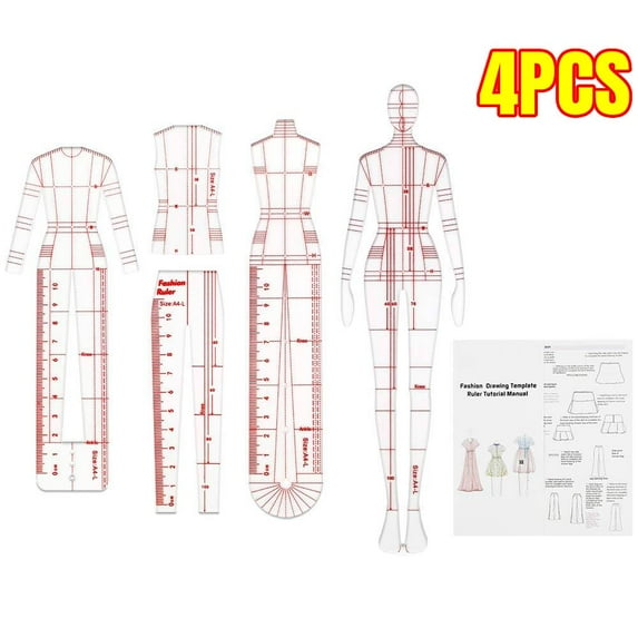 4 Models Fashion Illustration Rulers, Fashion Sketching Templates Ruler ...