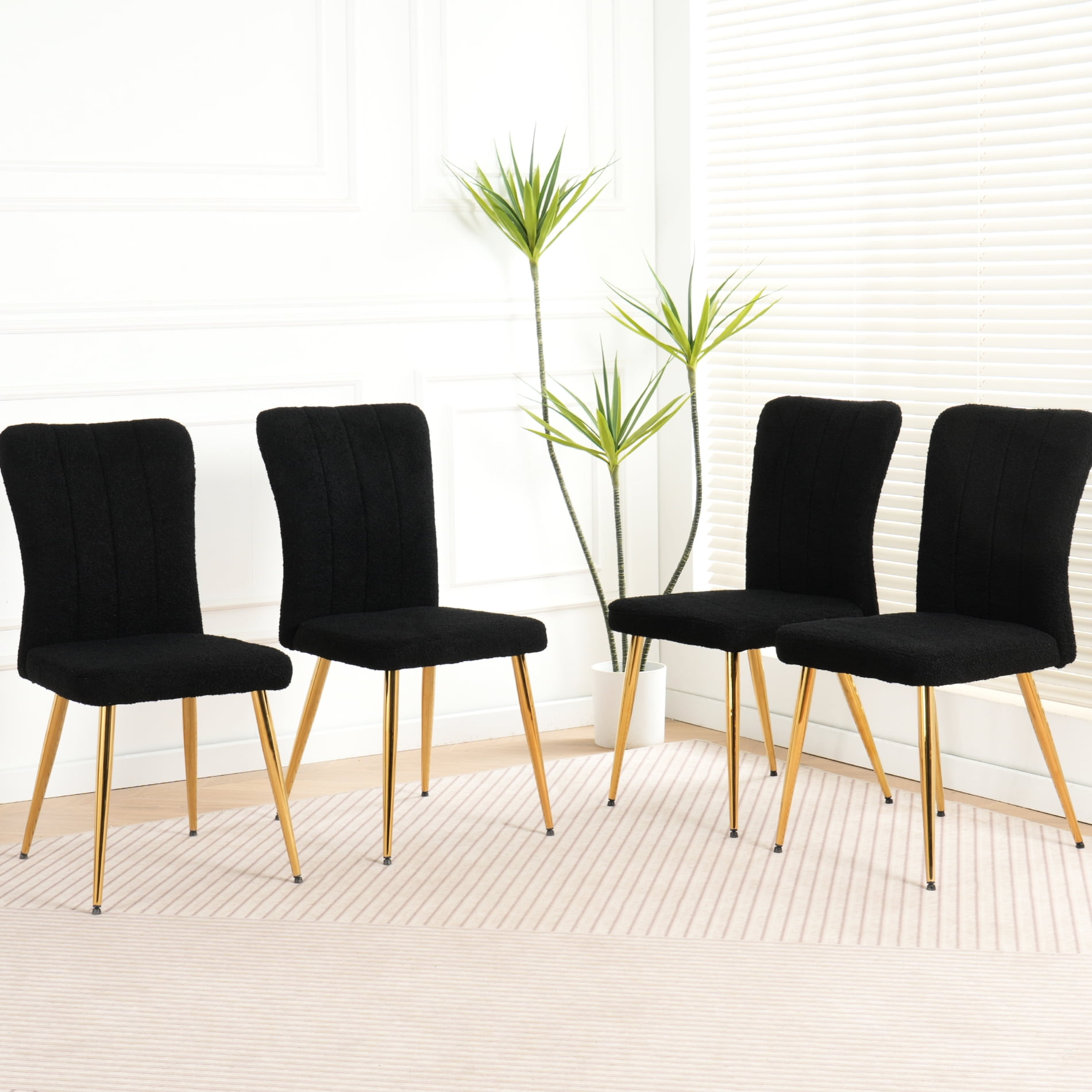 Of 4 Modern Black Wool Upholstered Dining Chairs With Gold- Metal Legs ...