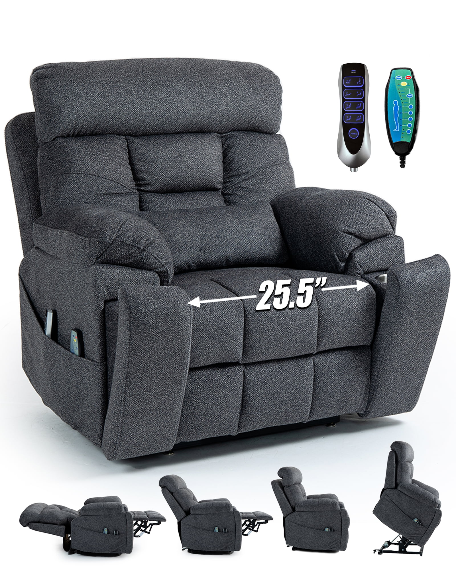 4-Motor Lay Flat Power Lift Recliner Chair with Heat & Massage - Power ...