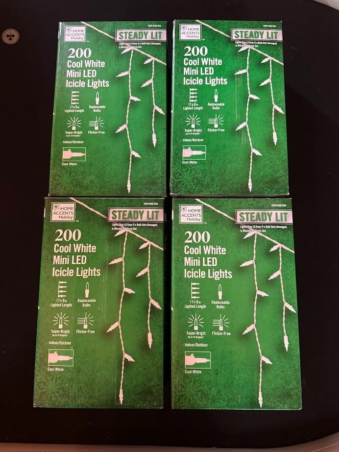 4 NEW Home Accents Steady Lit 200 Cool White Mini LED Icicle Lights ...