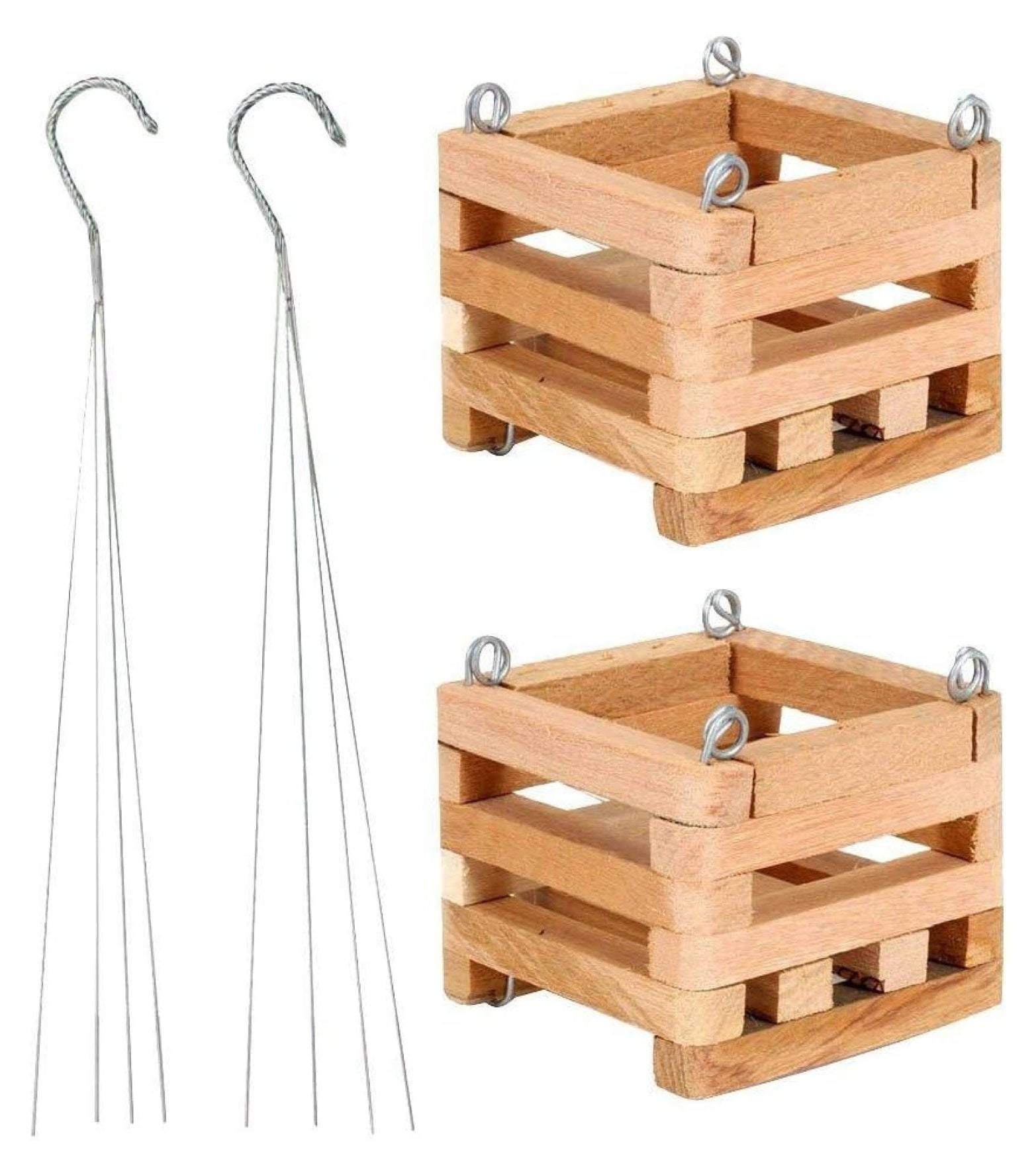 4" Natural Wooden Square Hanging Basket Outdoor Garden Planters 2-Pack ...