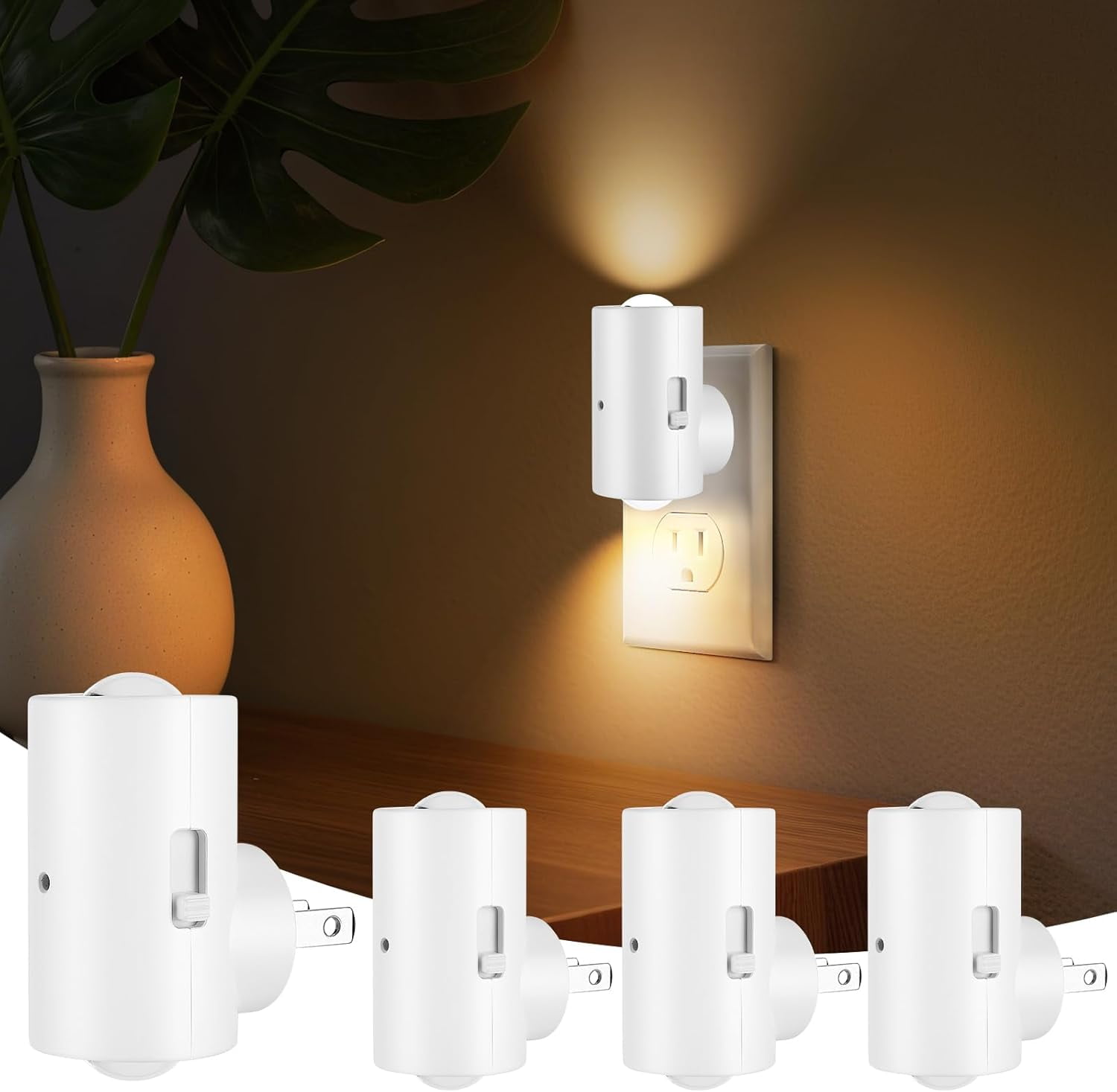4 Night Light, Dimmable Plug-in Wall Nite Light with Dusk to /Off, 180 ...