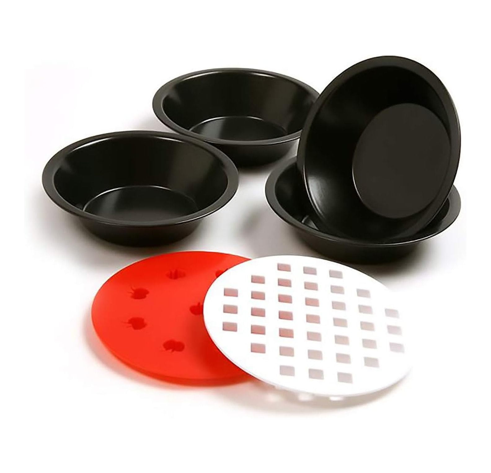 4 Nonstick 5 Inch Mini Pie Pans & 2 Top Cutters #3913 QuicheTart Pot ...