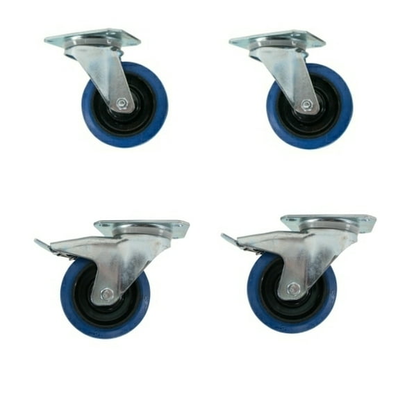 4 OSP Swivel 4" Blue Rubber Caster Wheels 2 w/Locking Brakes for ATA ...