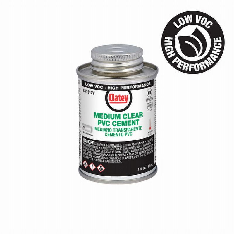 4 OZ Clear Medium Bodied Cement For Use On PVC Pipe & Fittings Up To 6 ...