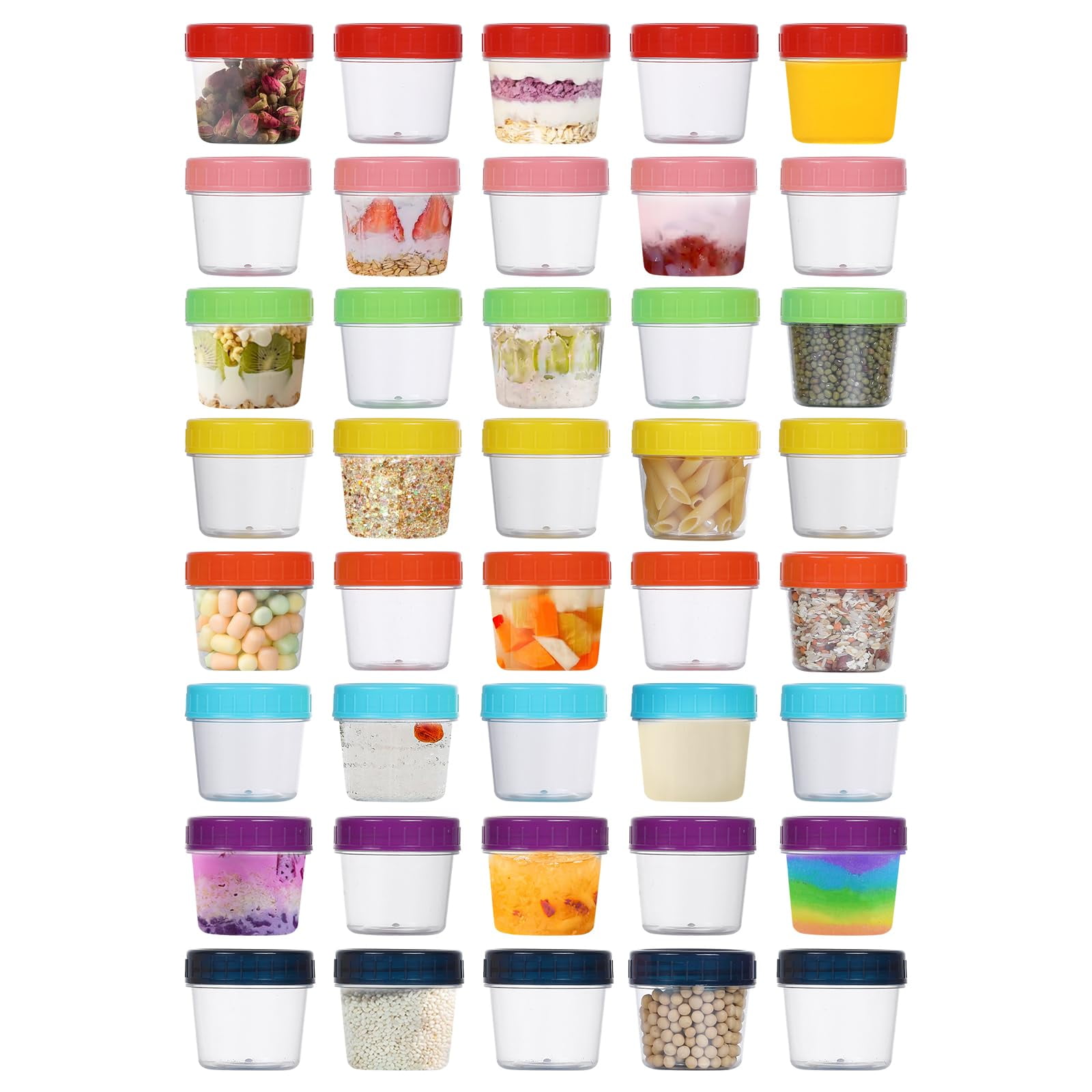 4 OZ Plastic Mason Jars with Colorful Screw On Lid 40 Pack Reusable ...