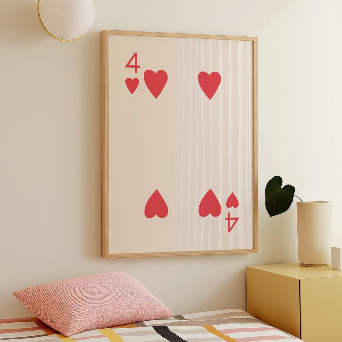 4 Of Hearts Poster Cute Red Card Retro Wall Art Trendy Playing Poster ...