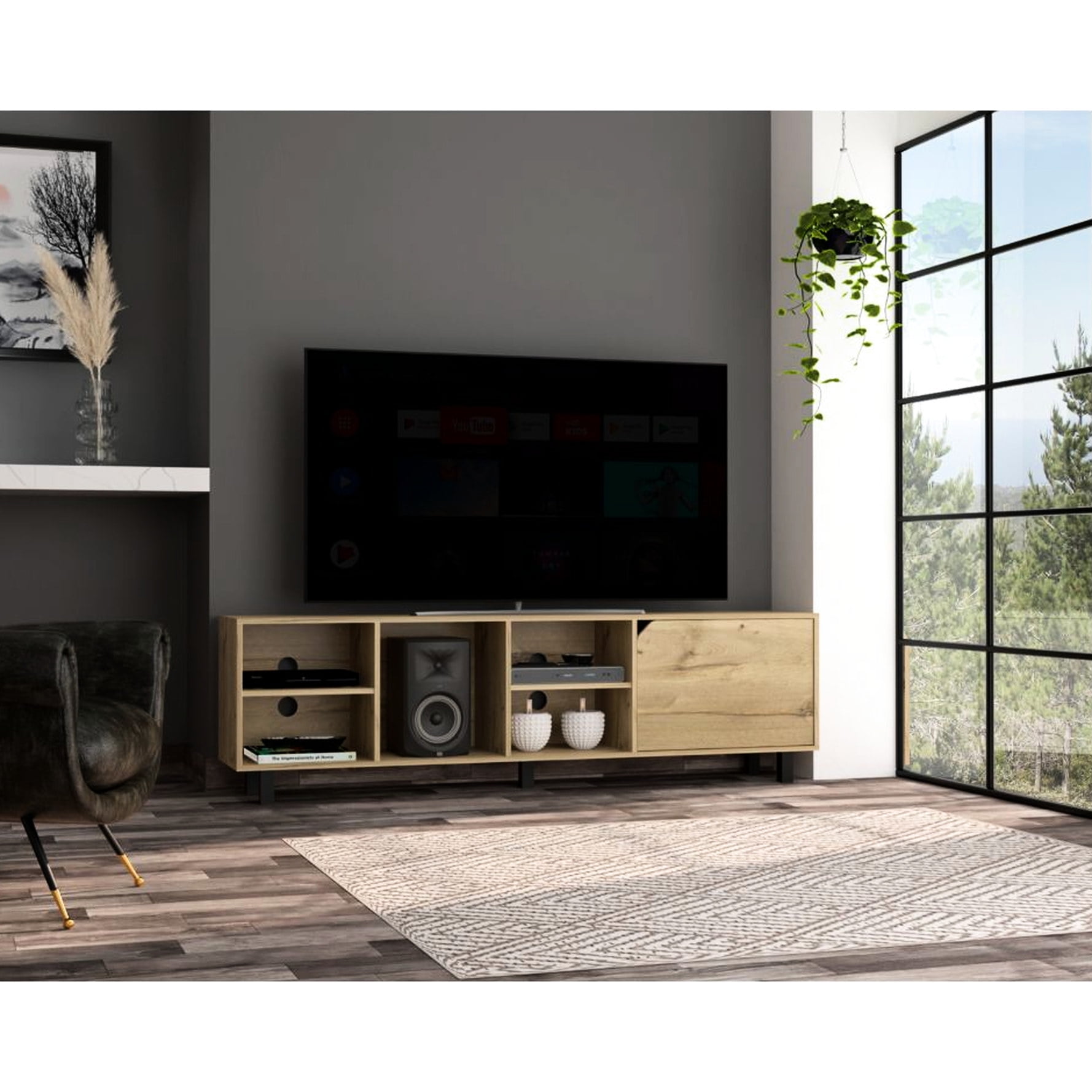 4 Open Shelves & Cable Management Holes / Ideal for 70" TVs / Versatile ...