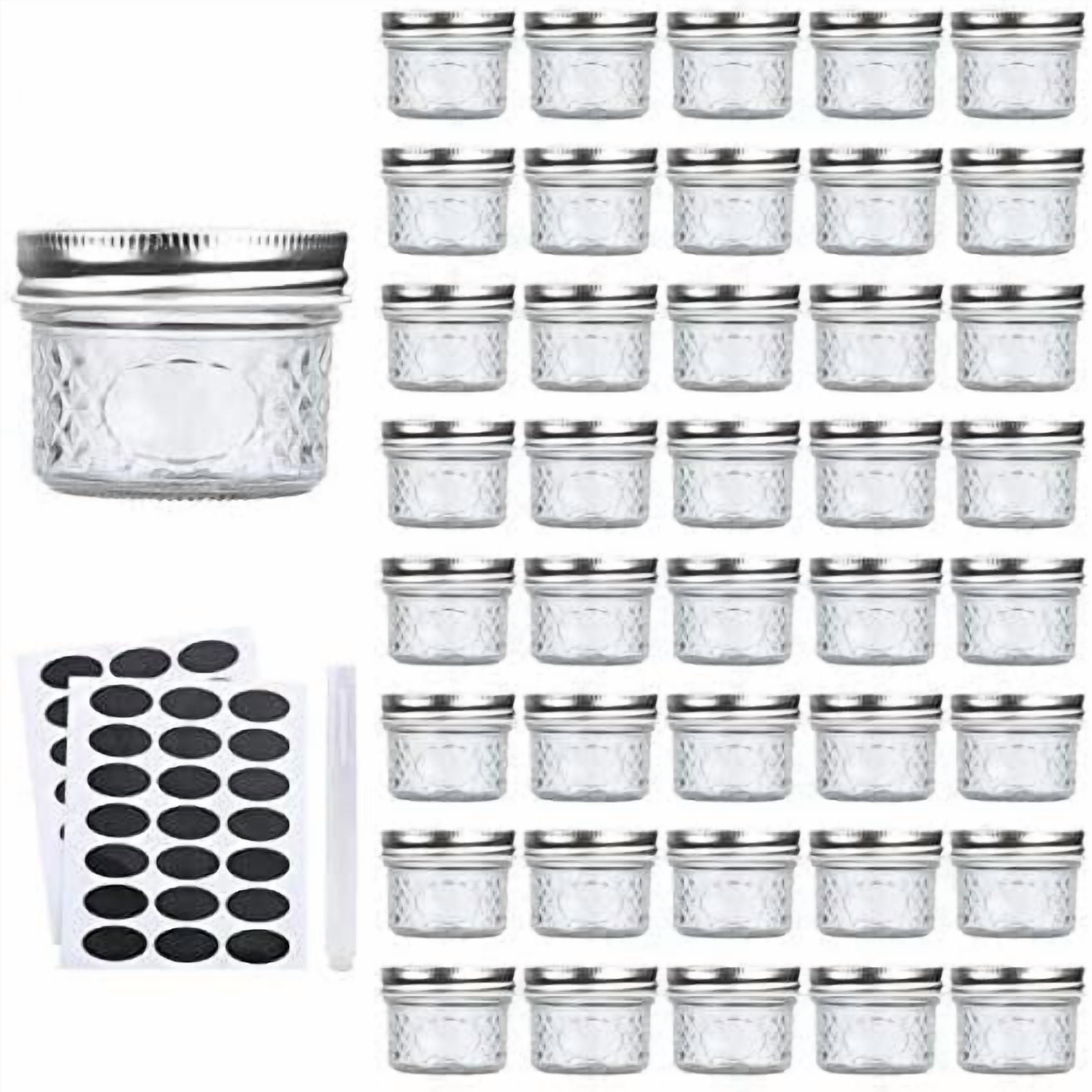 4-Ounce Mini Mason Jars (40-Pack) with Silver Regular Lids - Suitable ...