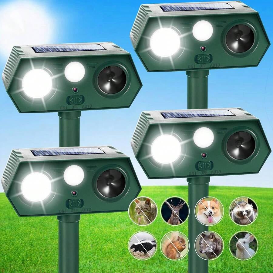 4 Outdoor Motion Sensors Equipped With Ultrasonic Animal Repeller Solar ...