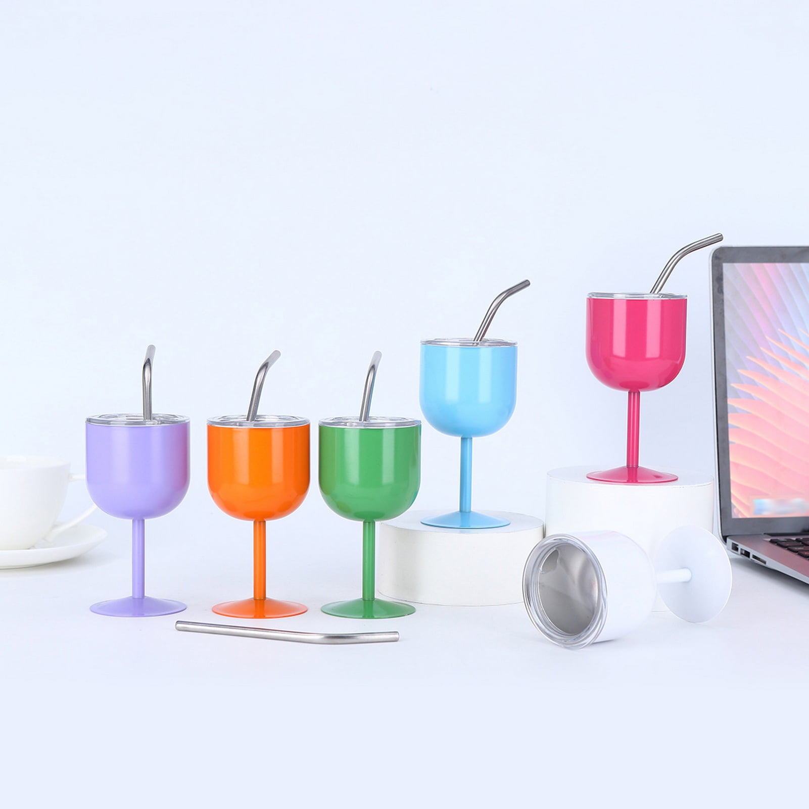 4 Oz Stainless Steel Goblet Compact Thermal Goblet with Straw And Lid ...