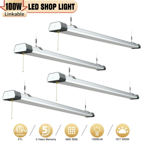 4-PACK 100W 4FT LED Shop Light Linkable Workshop LED Ceiling Tube ...