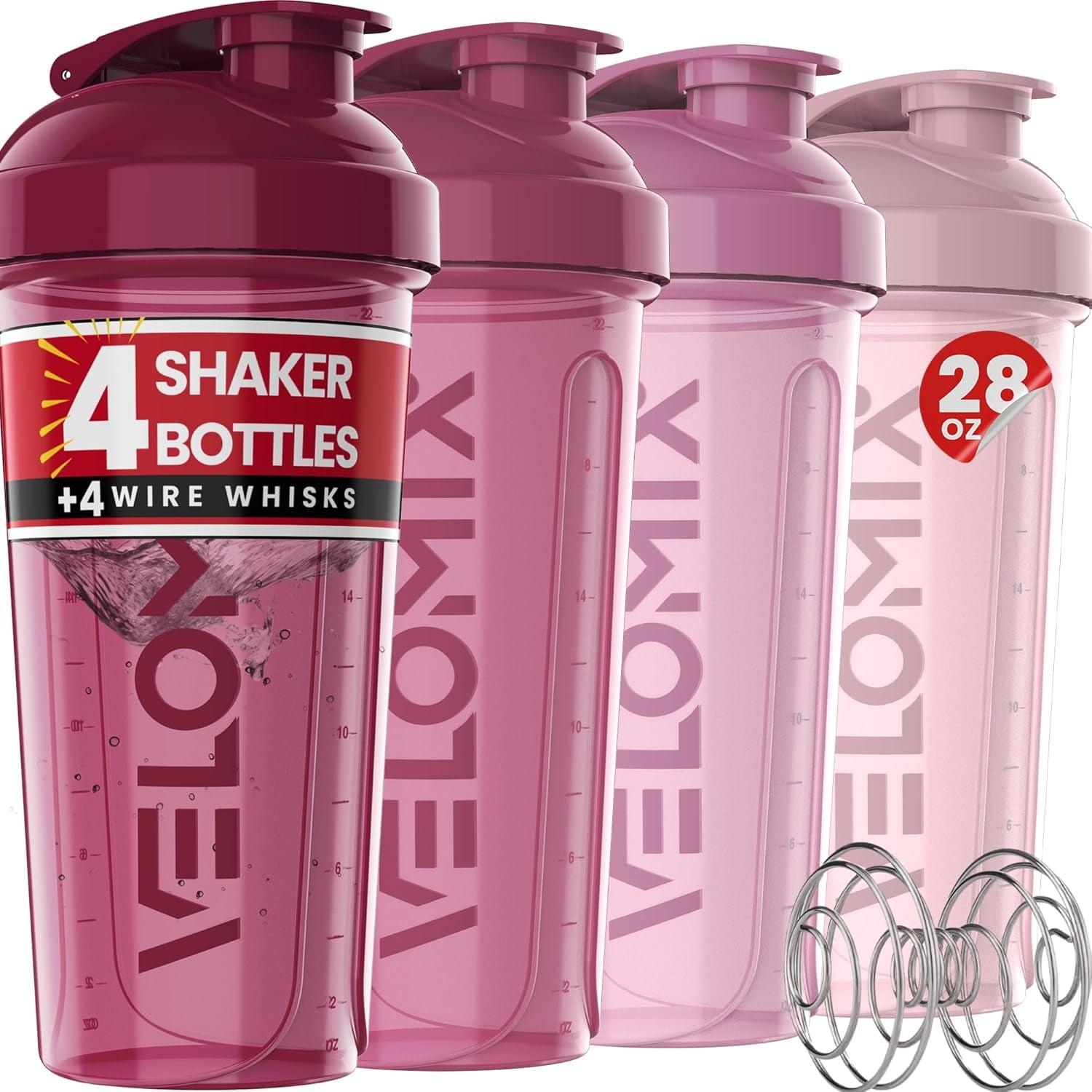 -4 PACK- 20 OZ Protein Shaker Bottles for Protein Mixes, Shaker Cups ...