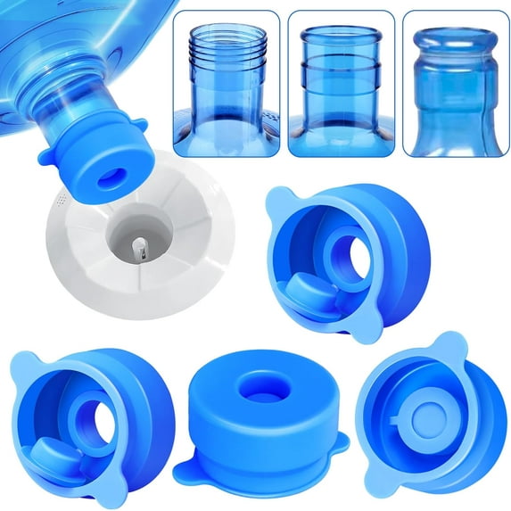 [4 PACK] 3 & 5 Gallon Water Jug Caps - 55mm Silicone Reusable ...