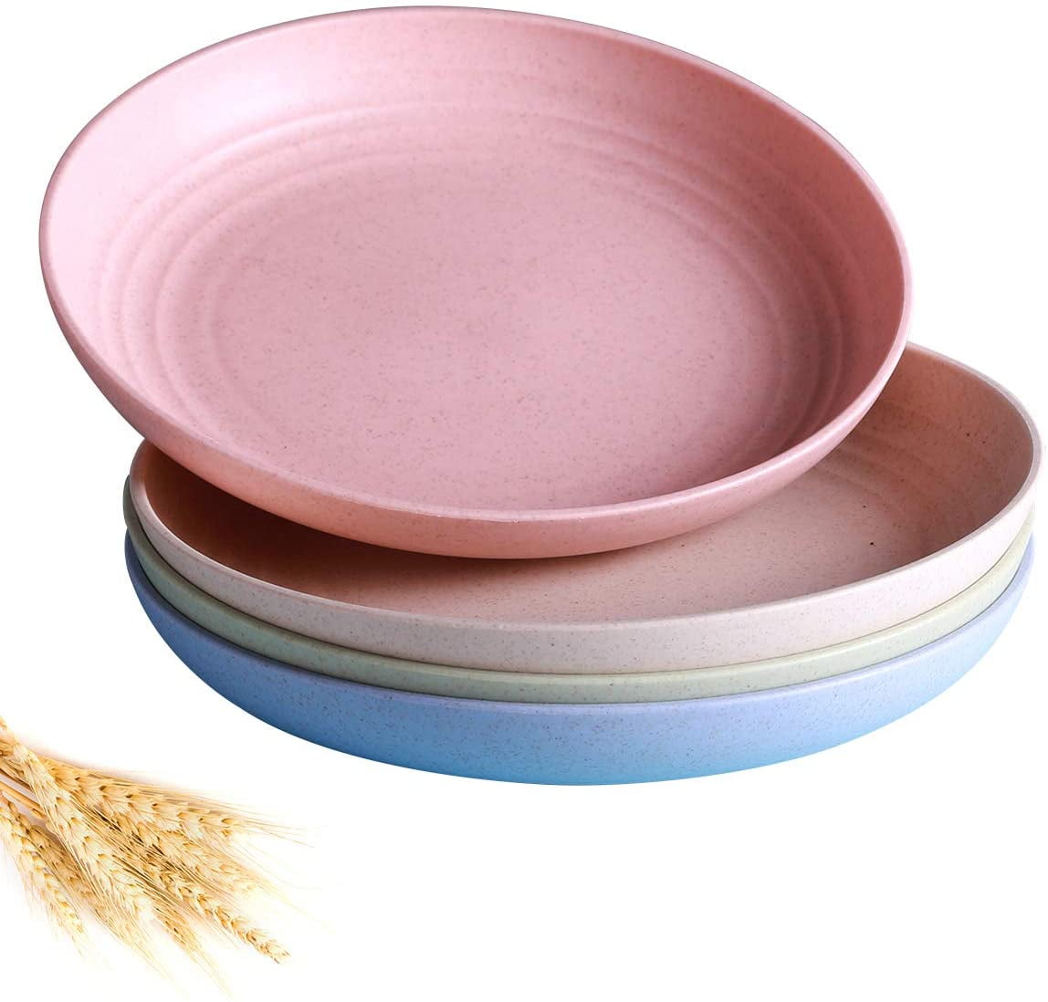 4 PACK 8 Inch Lightweight Wheat Straw Plates, Unbreakable Deep Dinner ...