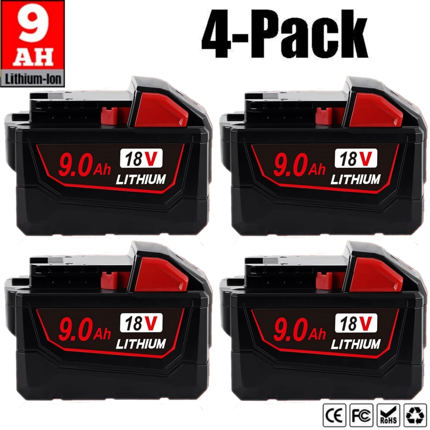 4-PACK 9.0AH For Milwaukee M18 Lithium 9.0 AH Extended Capacity Battery 48-11-1880 18V - Walmart.com