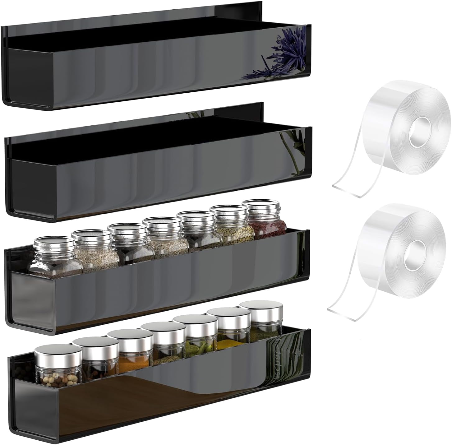 4 PACK Adhesive Acrylic Spice Rack with Nano Double Sided Tape Wall ...