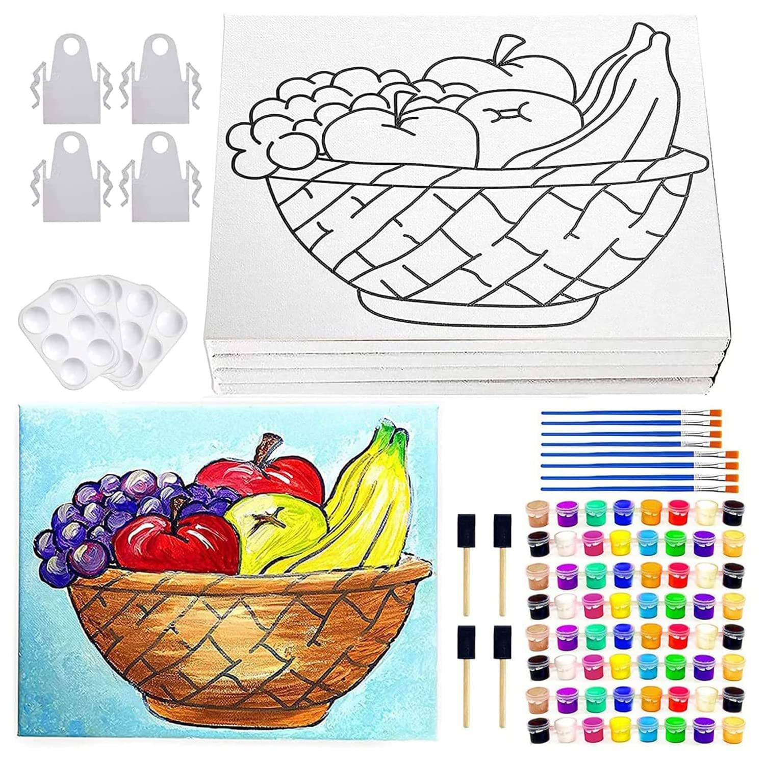 4 PACK Canvas Painting Kit | Custom Fruit Bowl Still Life Theme Pre ...