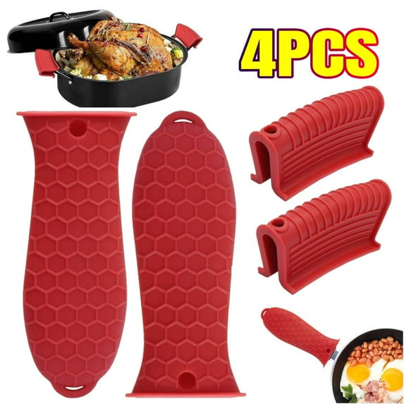 4 PACK Cast Iron Handle Cover, Silicone Hot Handle Holder, Non-Slip Pot ...
