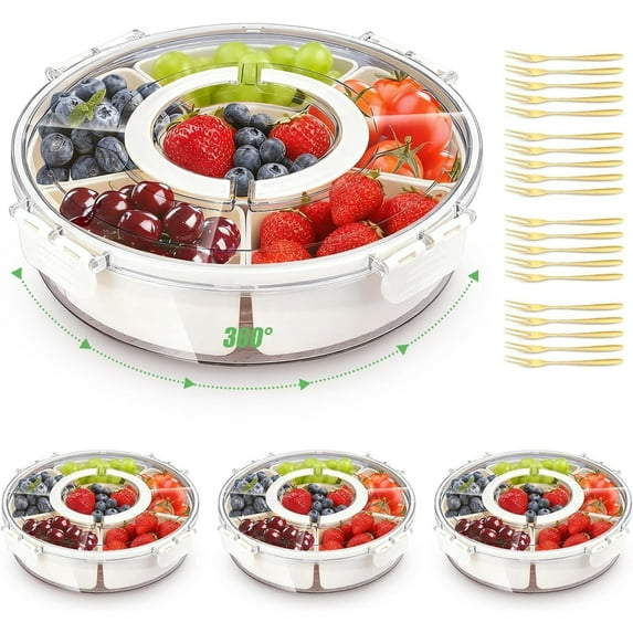 4 PACK Divided Serving Tray with Lid and Handle & 15 Pcs Gold Fork ...