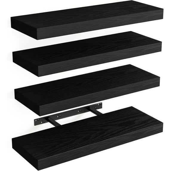4 PACK Floating Shelves, Black Wall Shelves, Display Shelves for Wall ...