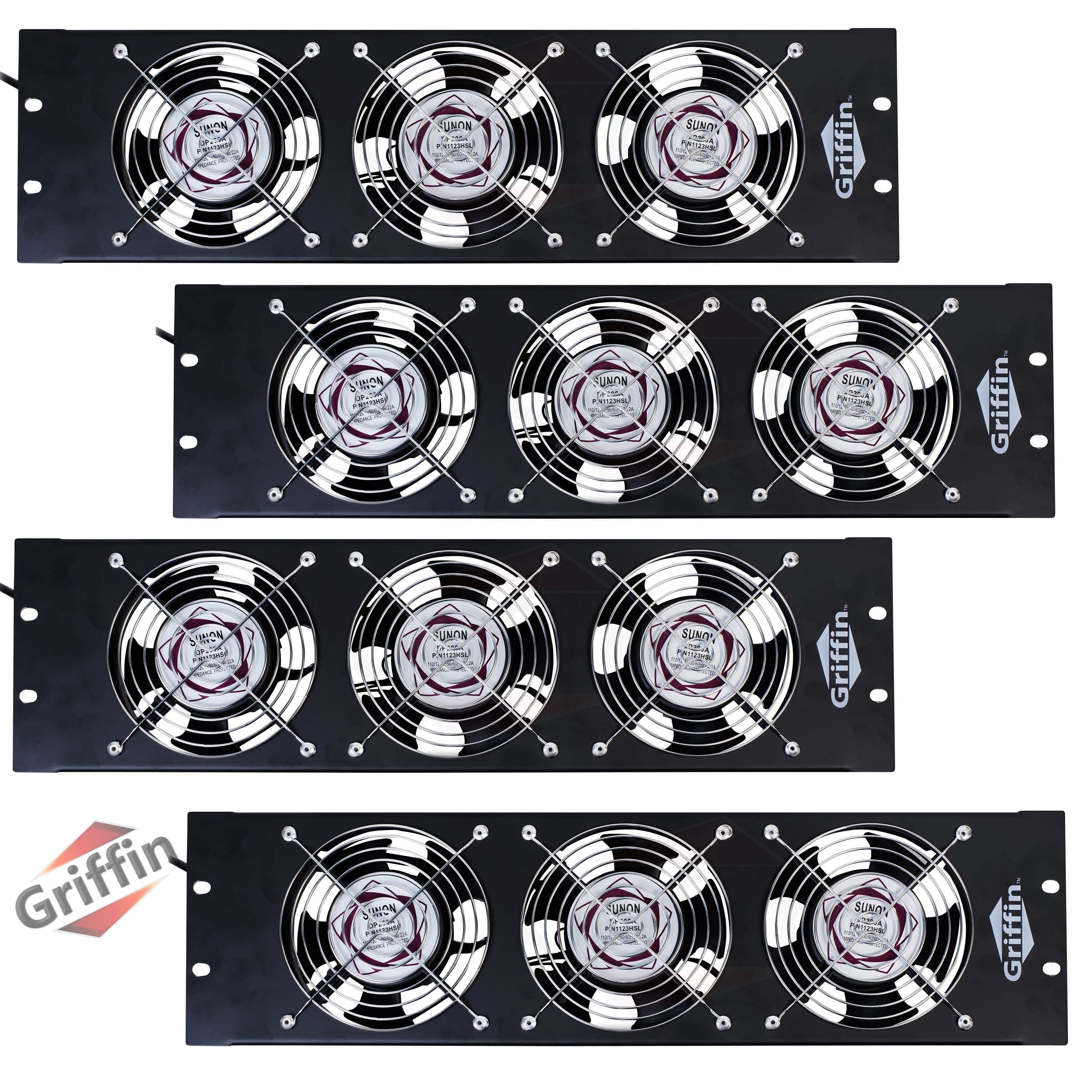 4 PACK - Griffin Rackmount Exhaust Fan 3U Ultra-Quiet Triple Cooling ...