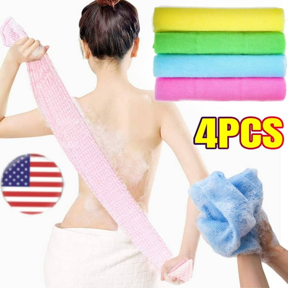 4 PACK Long Exfoliating Washcloth - African Bath Net Sponge Loofah ...