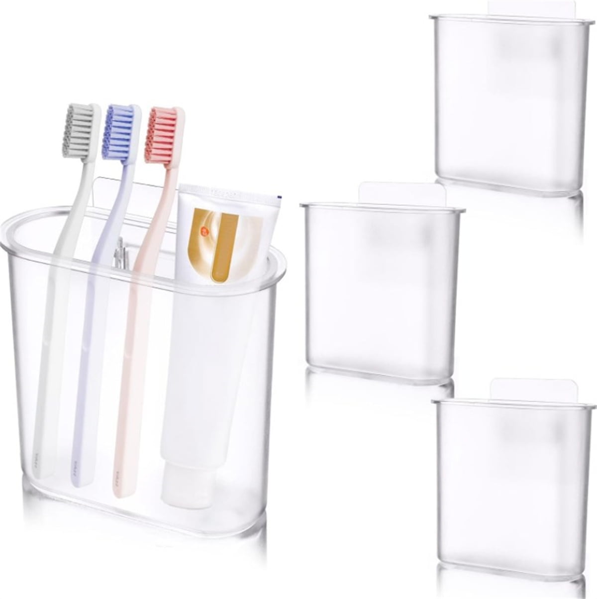 4 PACK No Punching Toothbrush Barrel,Wall-Hung Bathroom Cosmetic Holder ...