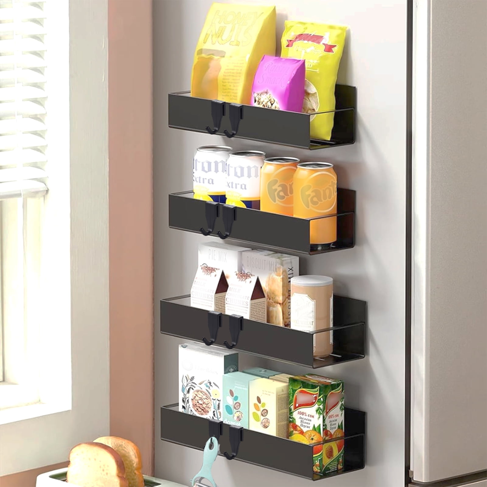 4 PACK Side Refrigerator Storage Rack Iron Magnetic Kitchen Shelf Wall ...