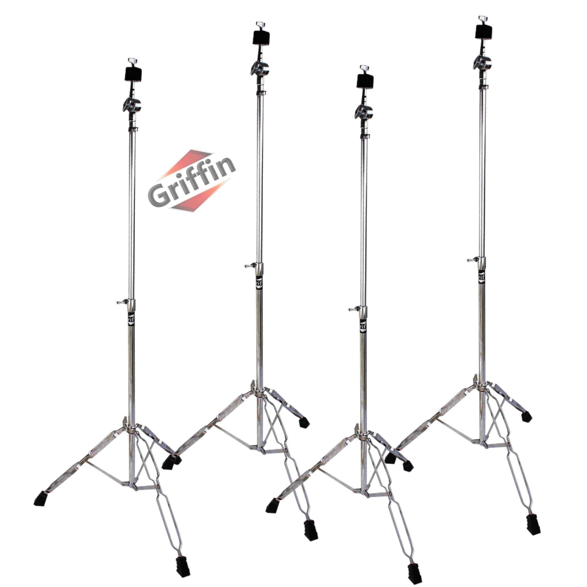 4 PACK - Straight Cymbal Stand Set by Griffin Double Braced Legs, Slip ...