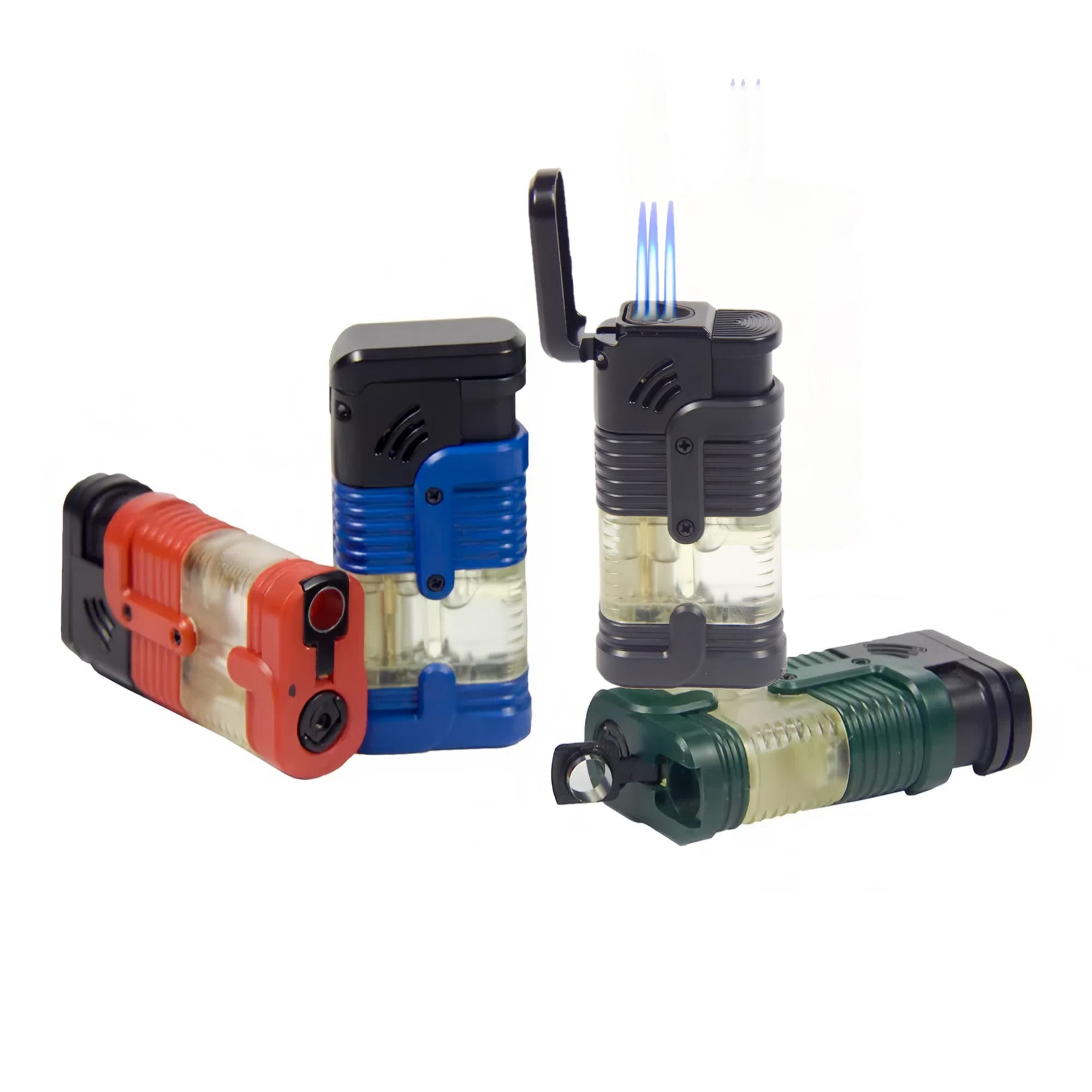 4 PACK Triple Solid &Clear Color Torch Lighter Adjustable Flame With ...